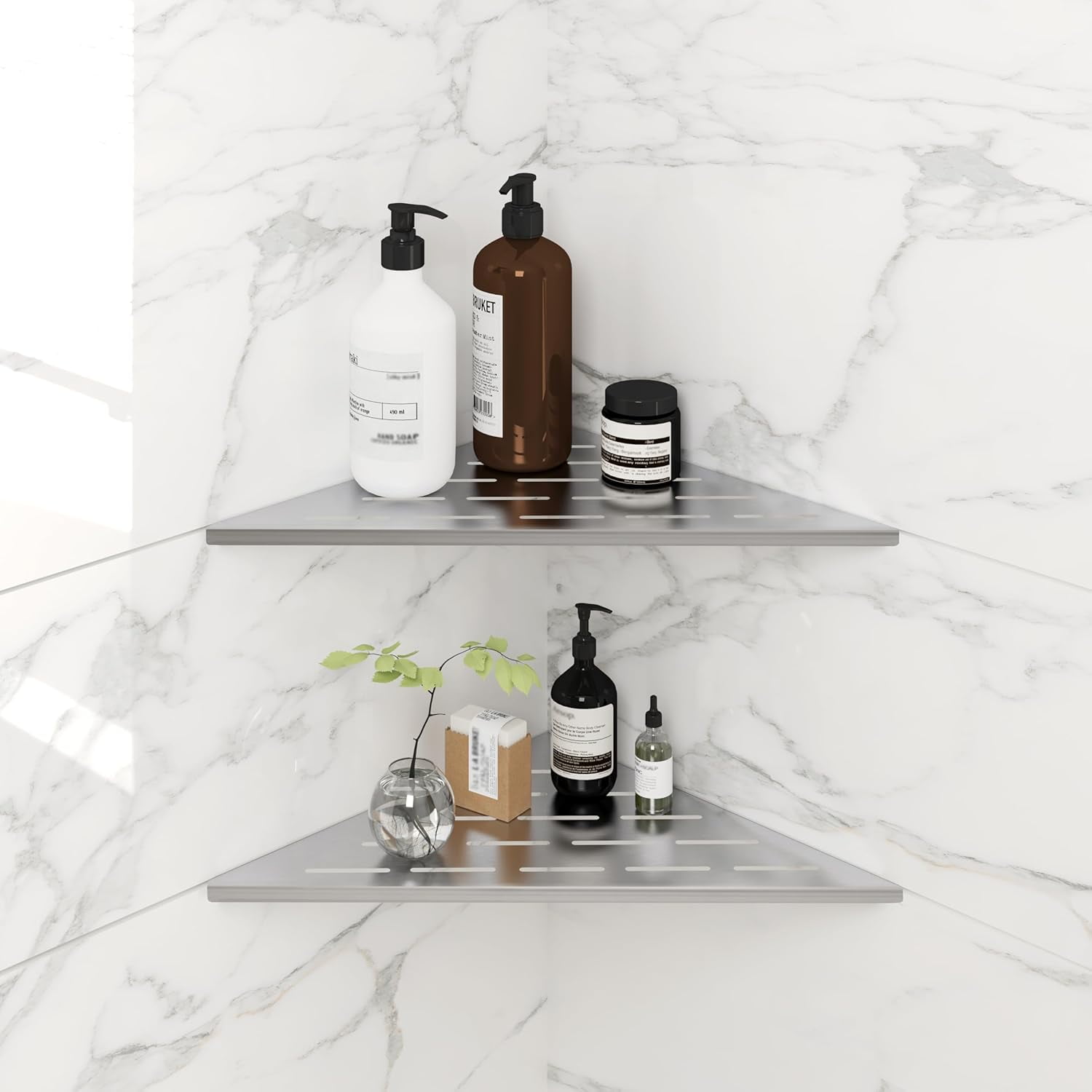 2-Pack 10" Brushed Recessed Corner Shower Shelf, for Tiled Bathroom ...