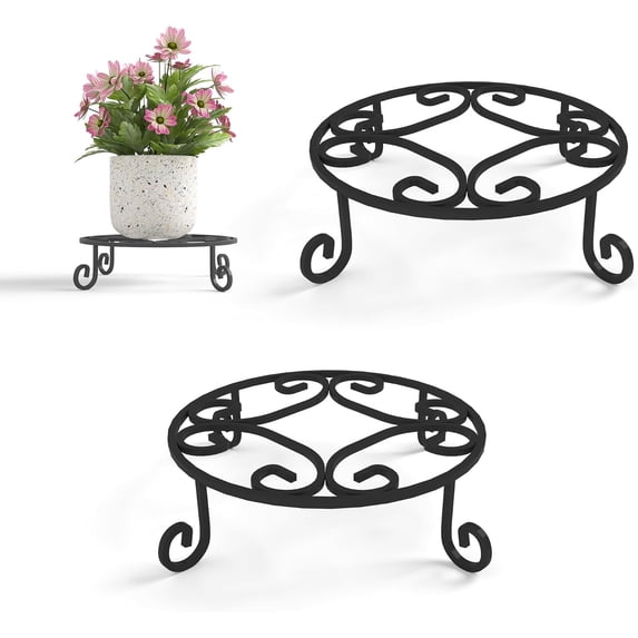 2 Pack 10” Diameter Metal Outdoor Plant Stand Indoor, Black Heavy Duty ...