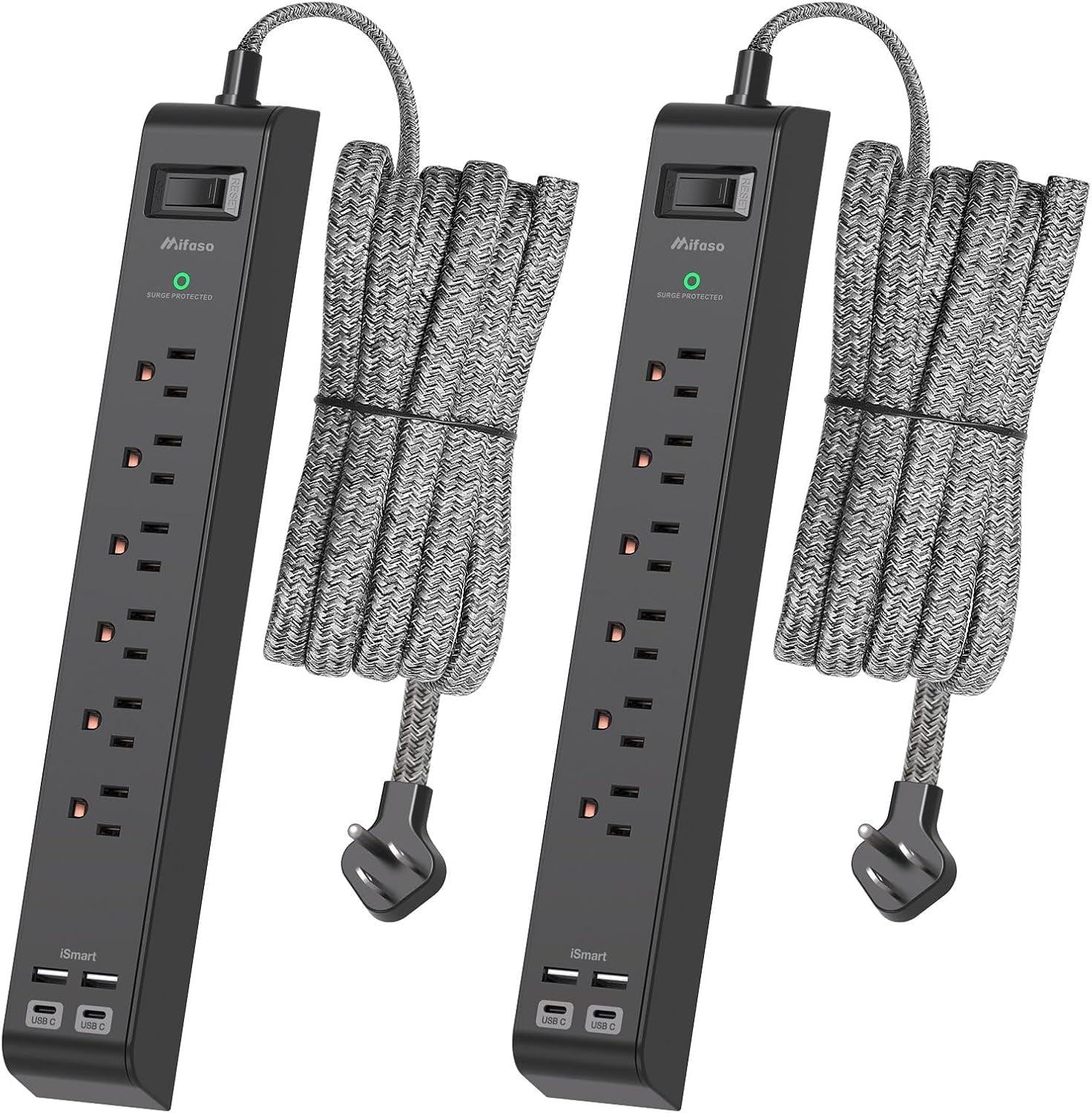 2 Pack 10 FT Surge Protector Power Strip - 6 Outlets 4 USB Charging ...