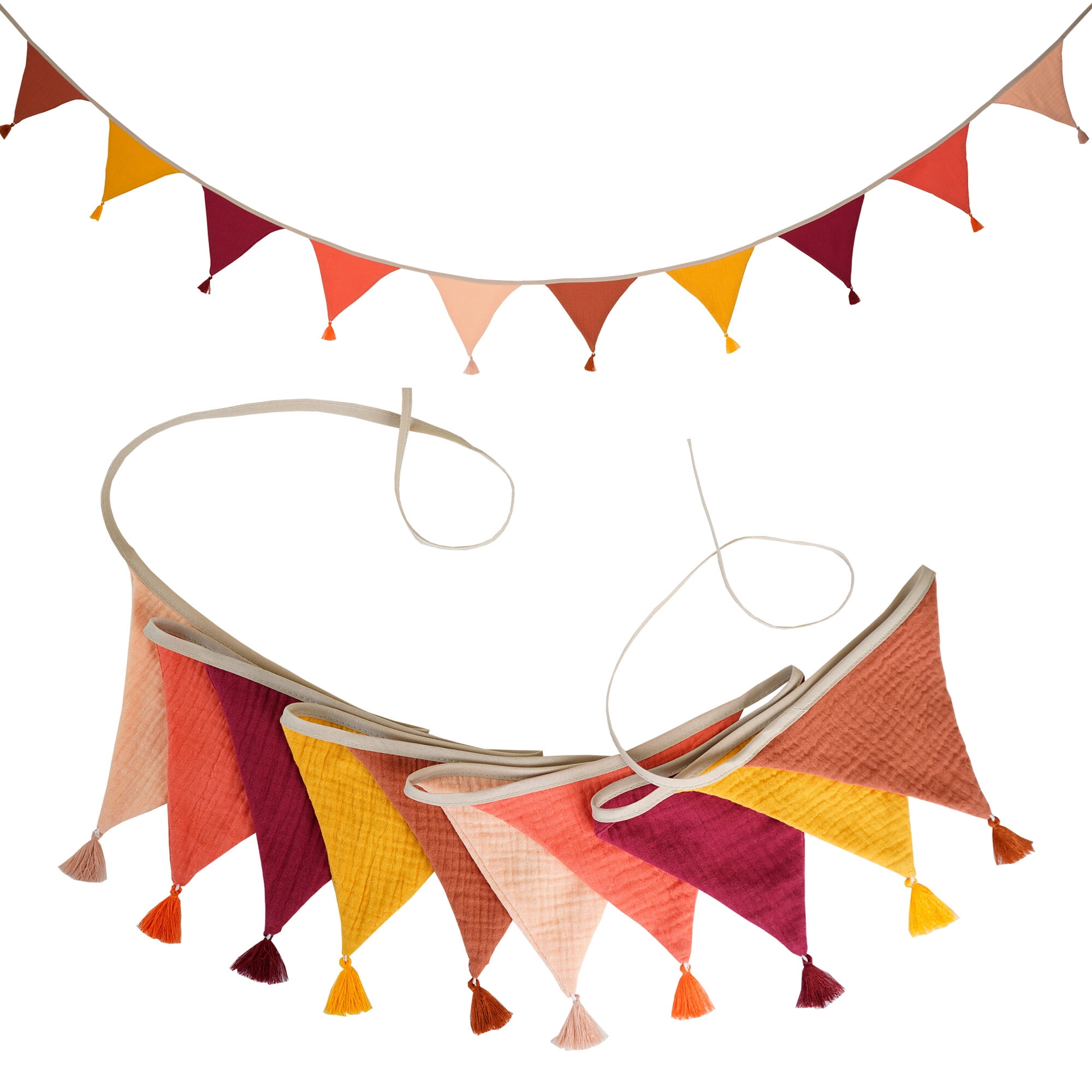 2 Pack 10 Flags Fabric Bunting Banner Each 8.5 ft Handmade Neutral ...