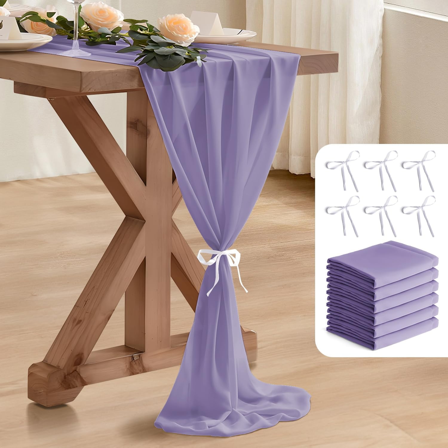 2 Pack 10 Ft Chiffon Table Runner Light Purple Gauze Long Table Runners ...
