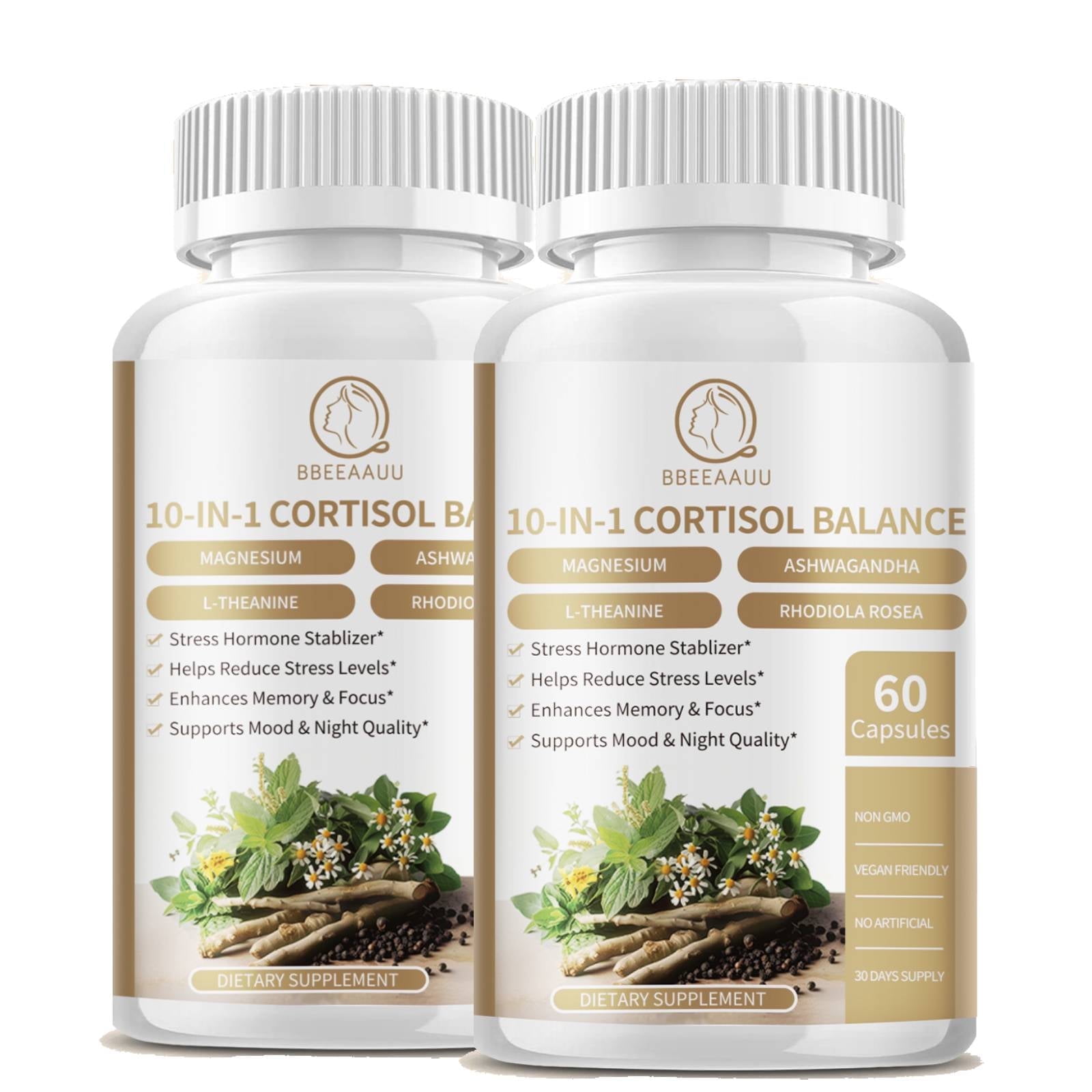 (2 Pack)10-In-1 Cortisol Balance, with Magnesium, Ashwagandha & L-Theanine for Mood, Focus ...