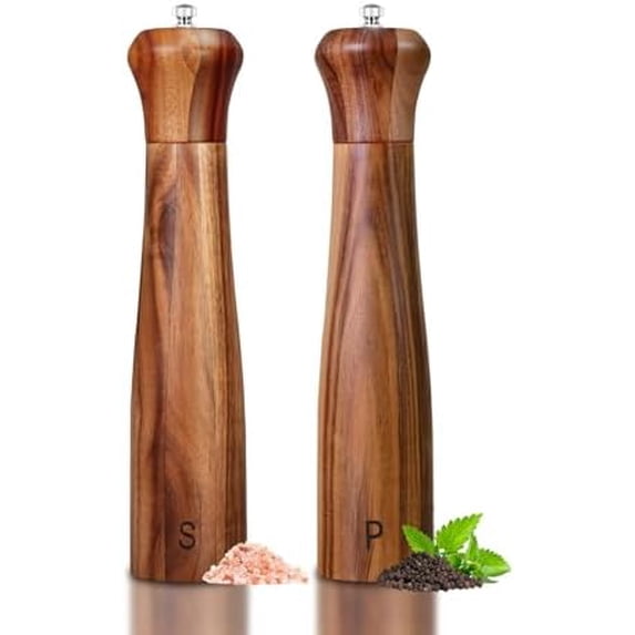 2 Pack 10 Inch Acacia Wooden Salt and Pepper Grinder Set, Manual Salt ...