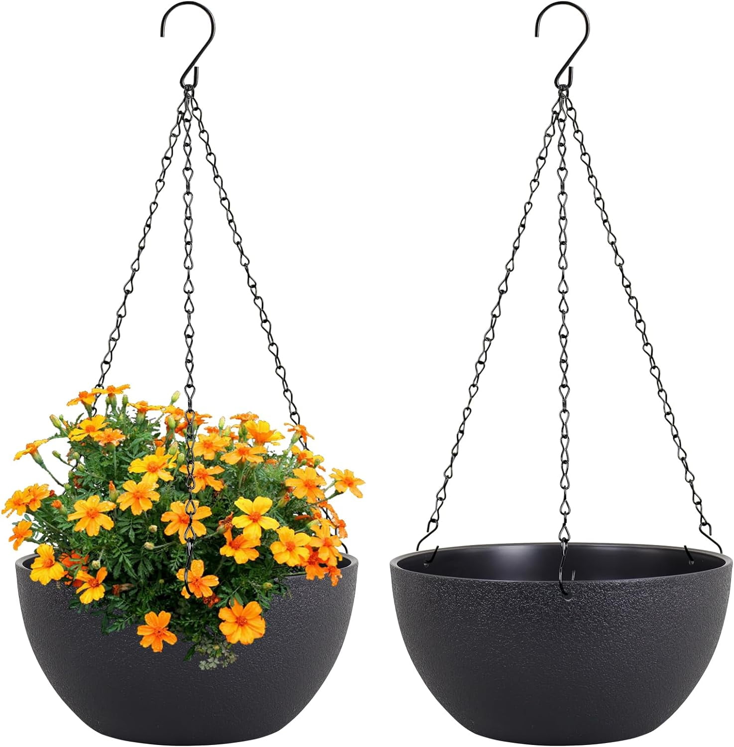 2 Pack 10 Inch Hanging Planters For Outdoor Plants, Round Plastic ...