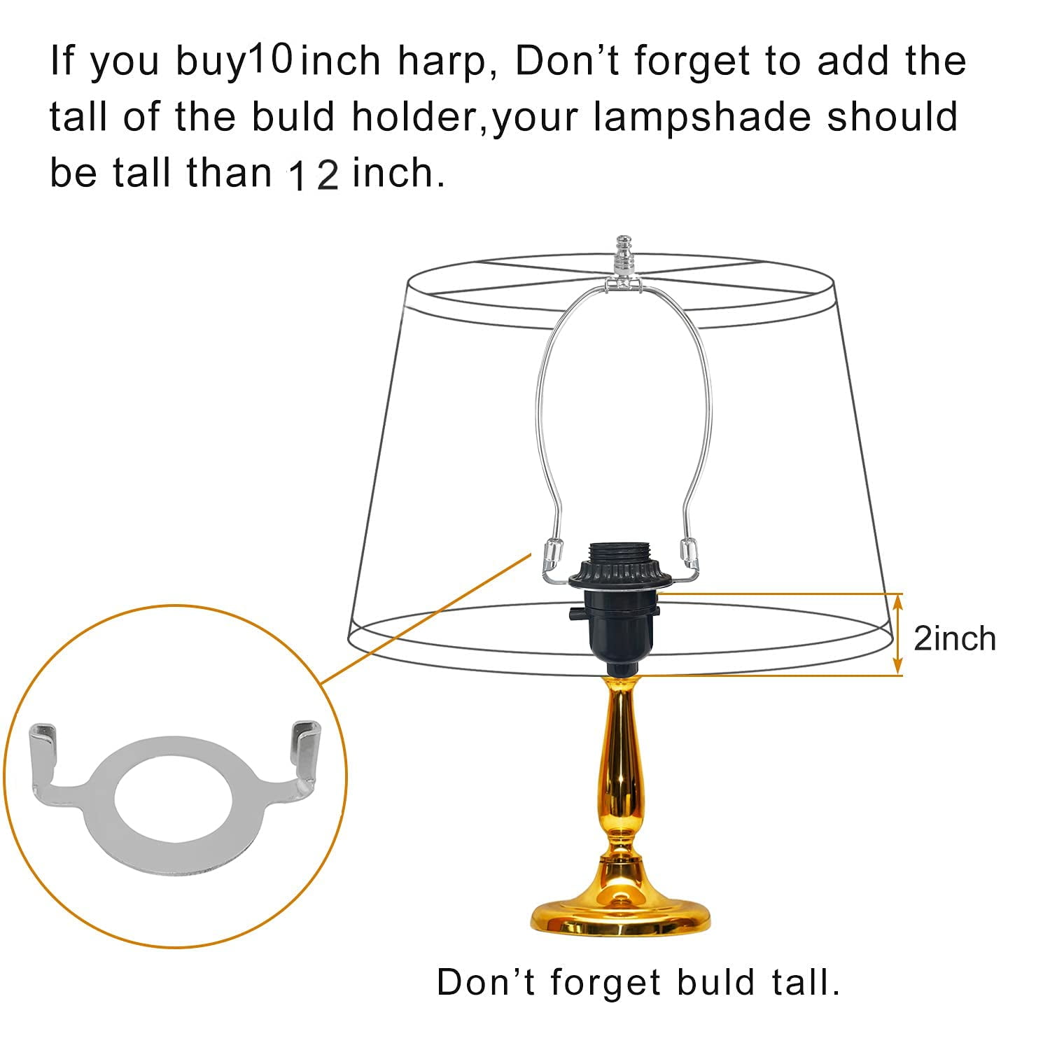 2 Pack 10 Inch Lamp Shade Harp Holder, Adjustable Lamp Harp Kit, Fit ...
