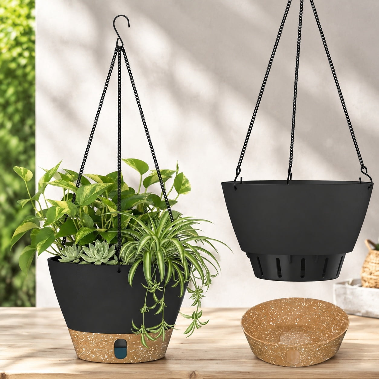 2 Pack 10 Inch Modern Gray Hanging Planters with Water Level Window ...