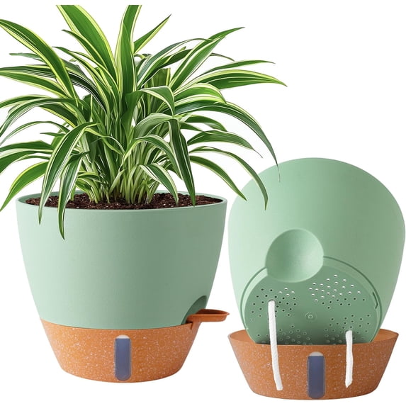2 Pack 10 Inch Plastic Self Watering Plant Pots with Drainage Holes ...