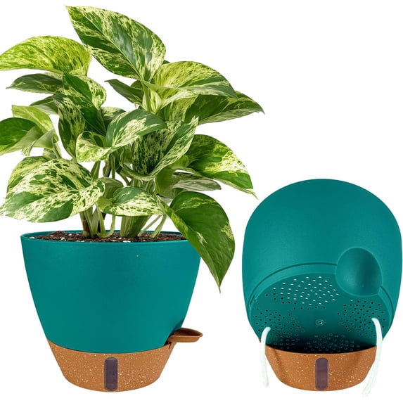2 Pack 10 Inch Self Watering Plant Pots with Drainage Holes, Deep ...