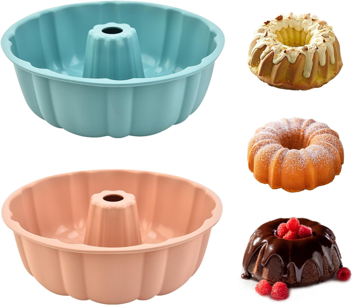 2-Pack 10-Inch Silicone Cake Pan Set - Nonstick Flexible Baking Molds ...