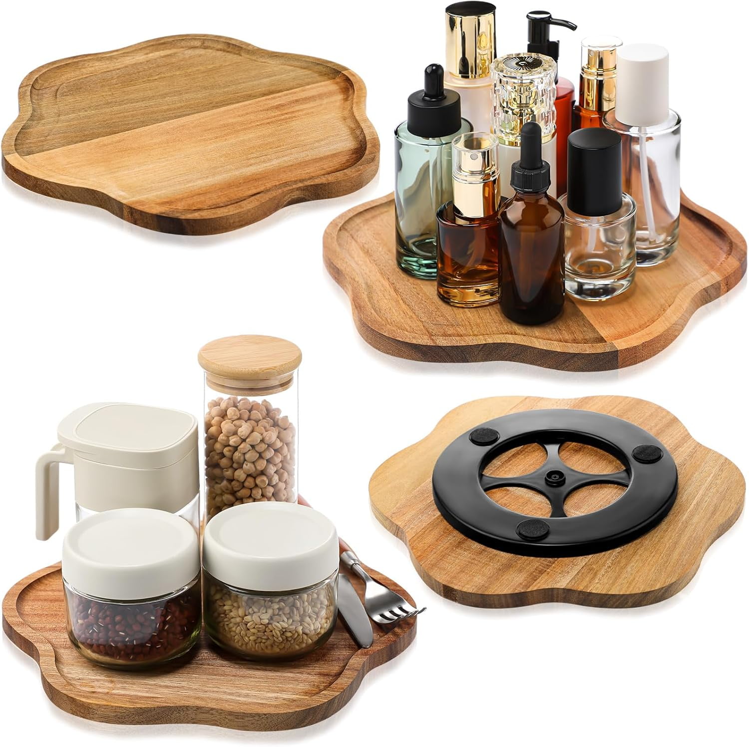 2 Pack 10 Inch Wood Lazy Susan Organizer Round Turntable Kitchen Lazy ...