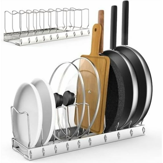 2 Pack 10-Tier Pan Organizer Adjustable Lid Organizer Kitchen ...