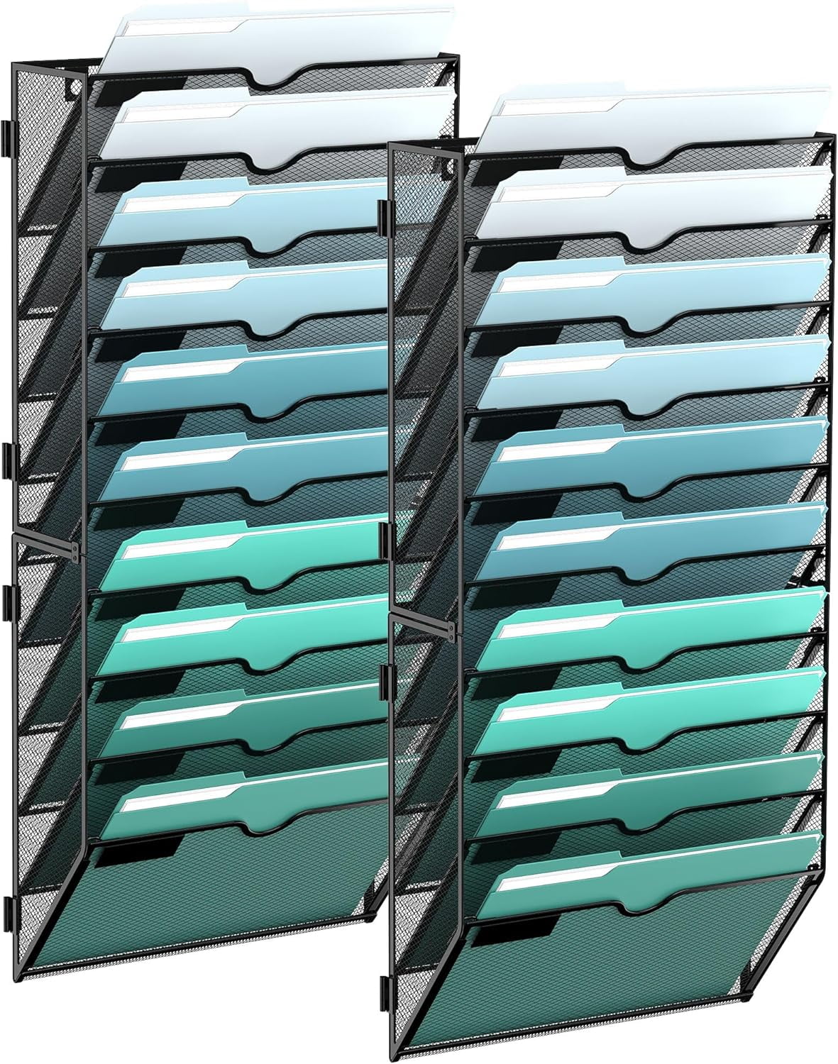2 Pack 10-Tier Wall File Organizer, Assembly Needed, Hanging Wall Files ...