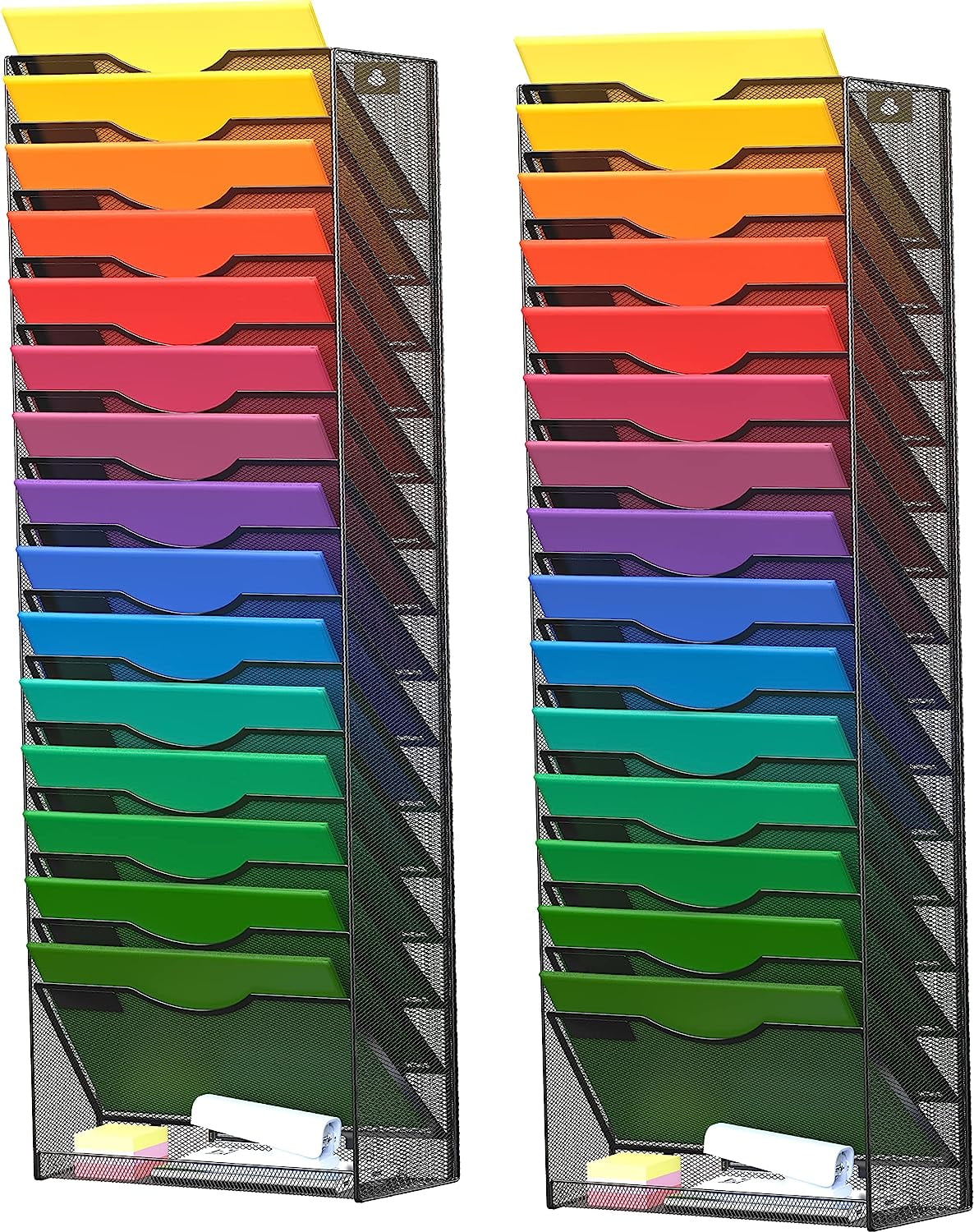 2 Pack 10-Tier Wall Mounted Hanging File Organizer Metal Mesh Wall File ...