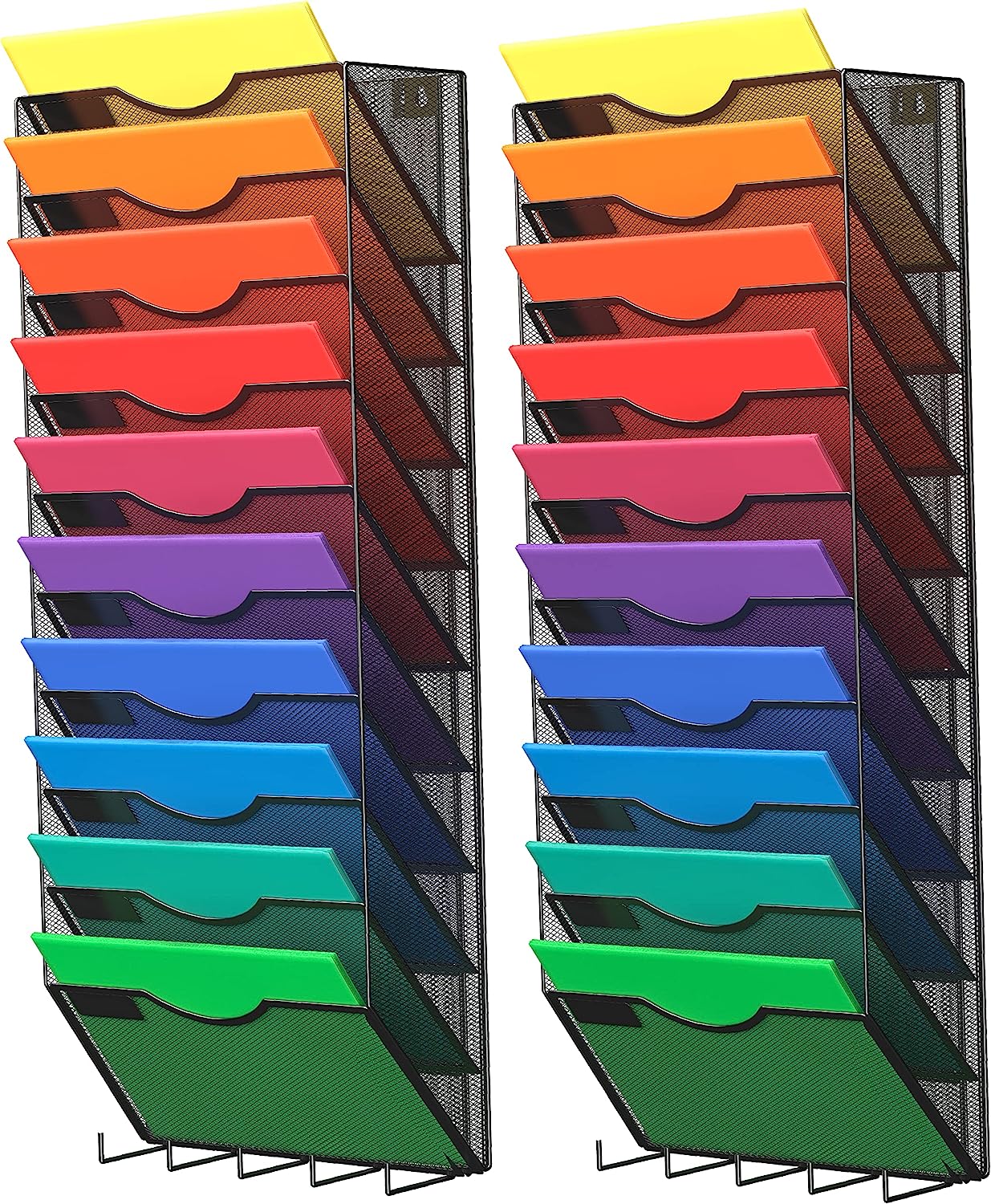 2 Pack 10-Tier Wall Mounted Hanging File Organizer Metal Mesh Wall File ...