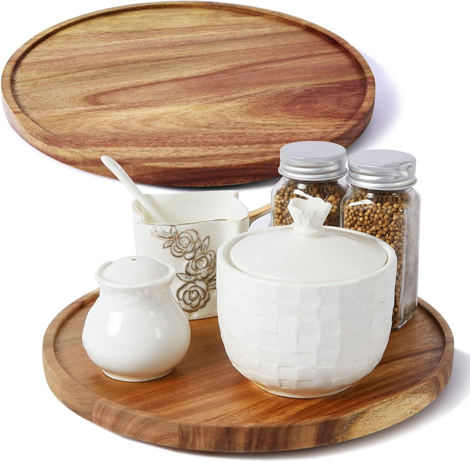 [ 2 Pack ] 10-inch Acacia Wood Lazy Susan Organizers, Lazy Susan ...