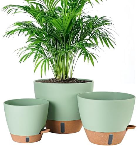 2 Pack 10 inch Plant Pots, Plastic Self Watering Planters with Drainage ...