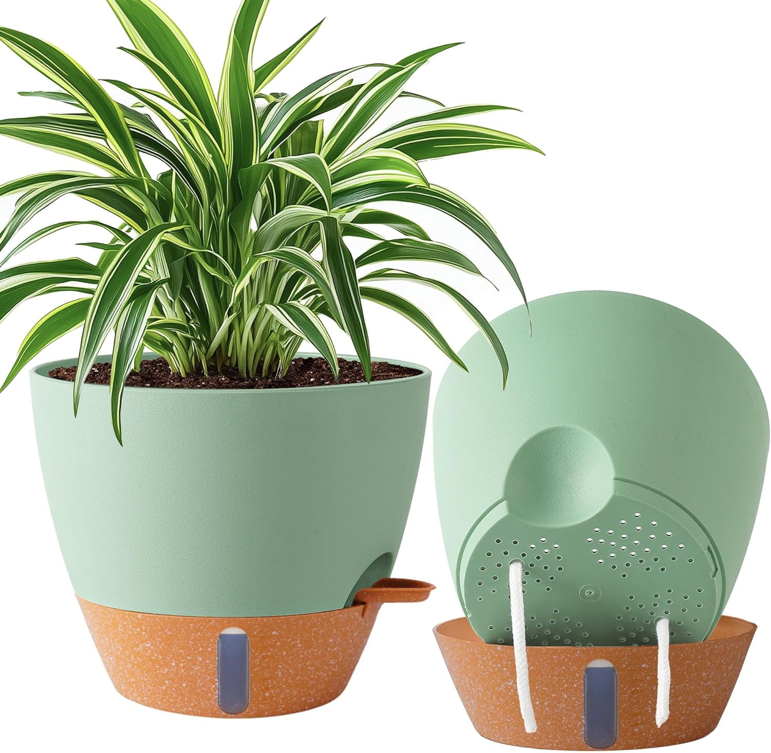 2 Pack 10 inch Plant Pots, Plastic Self Watering Planters with Drainage ...