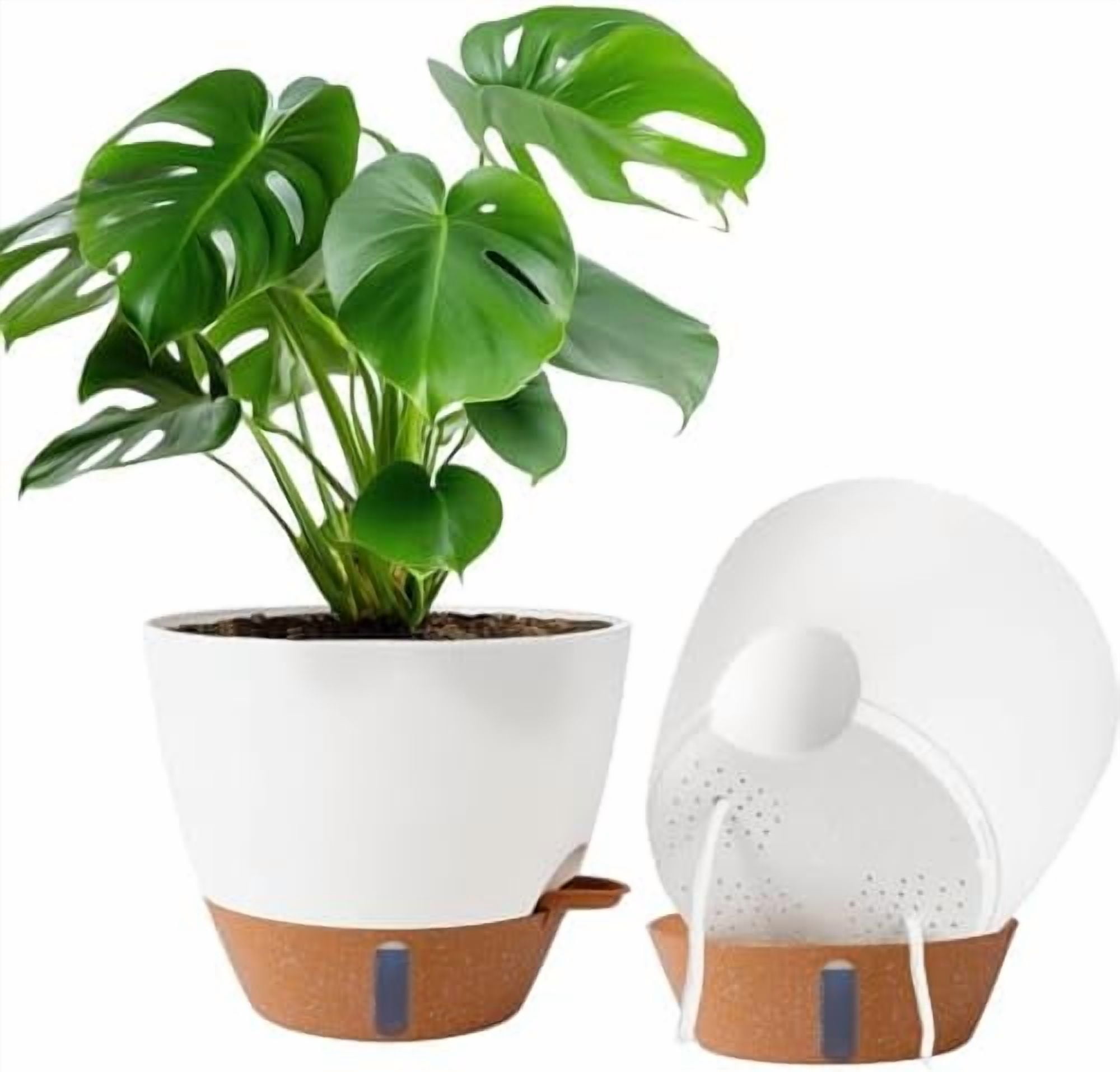 2 Pack 10 inch Plant Pots, Plastic Self Watering Planters with Drainage ...