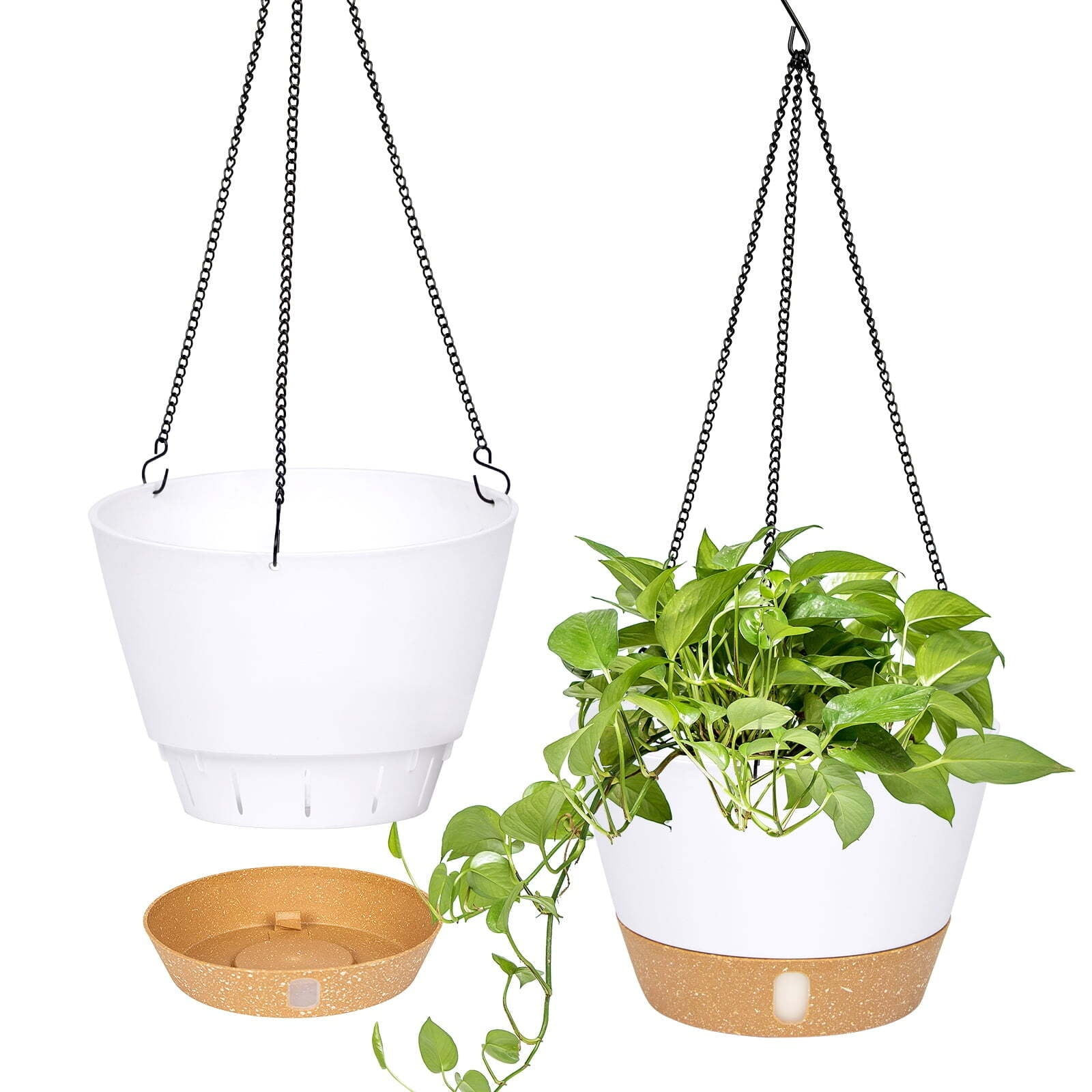 2 Pack 10 inch White Plastic Hanging Planters with 3 Hooks, Hanging ...