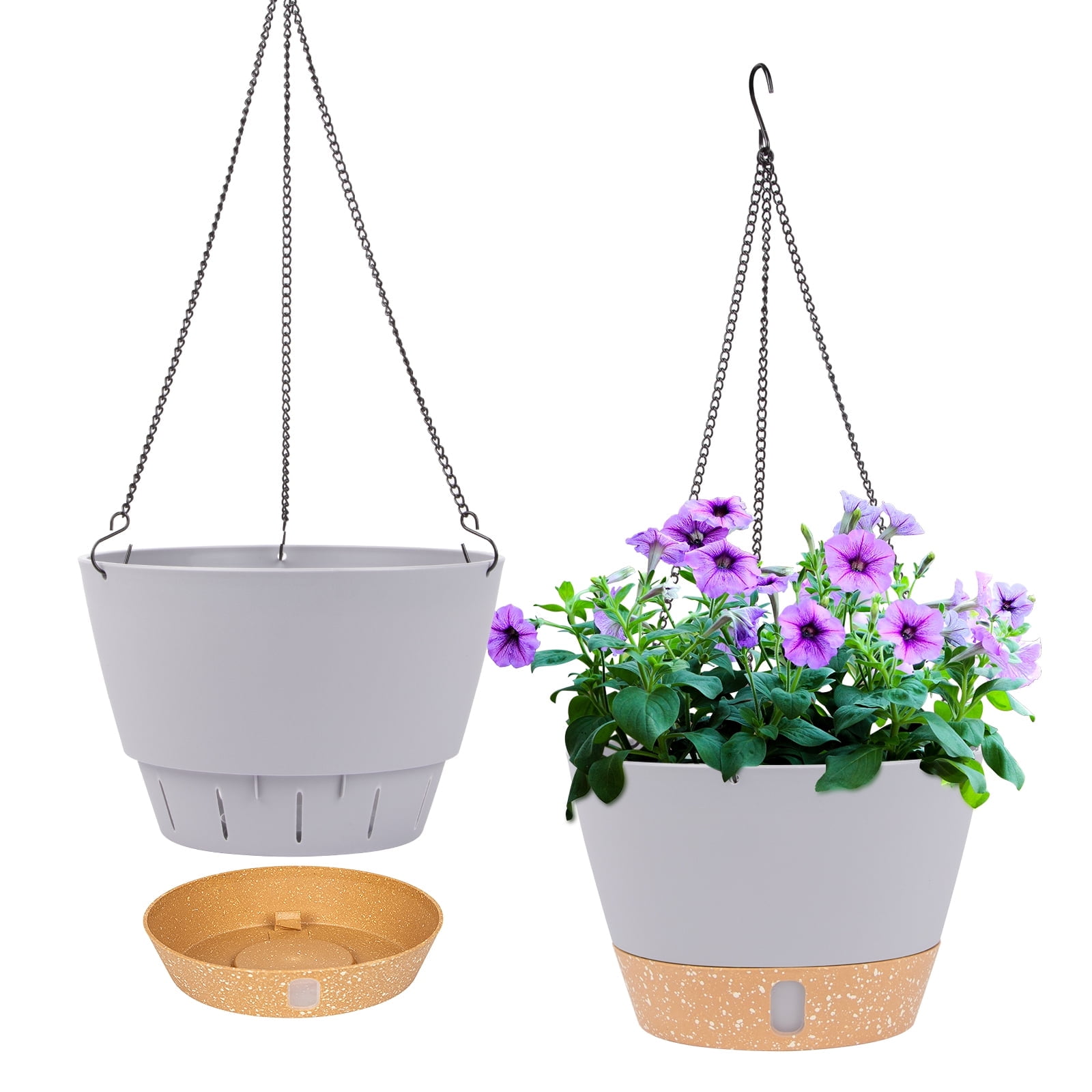 2 Pack 10 inch White Plastic Hanging Planters with 3 Hooks, Hanging ...