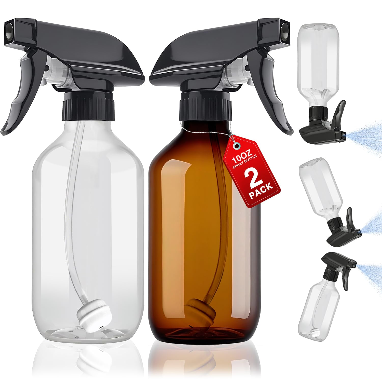 2-Pack 10 oz Plastic Spray Bottles with Adjustable Nozzle for Cleaning ...