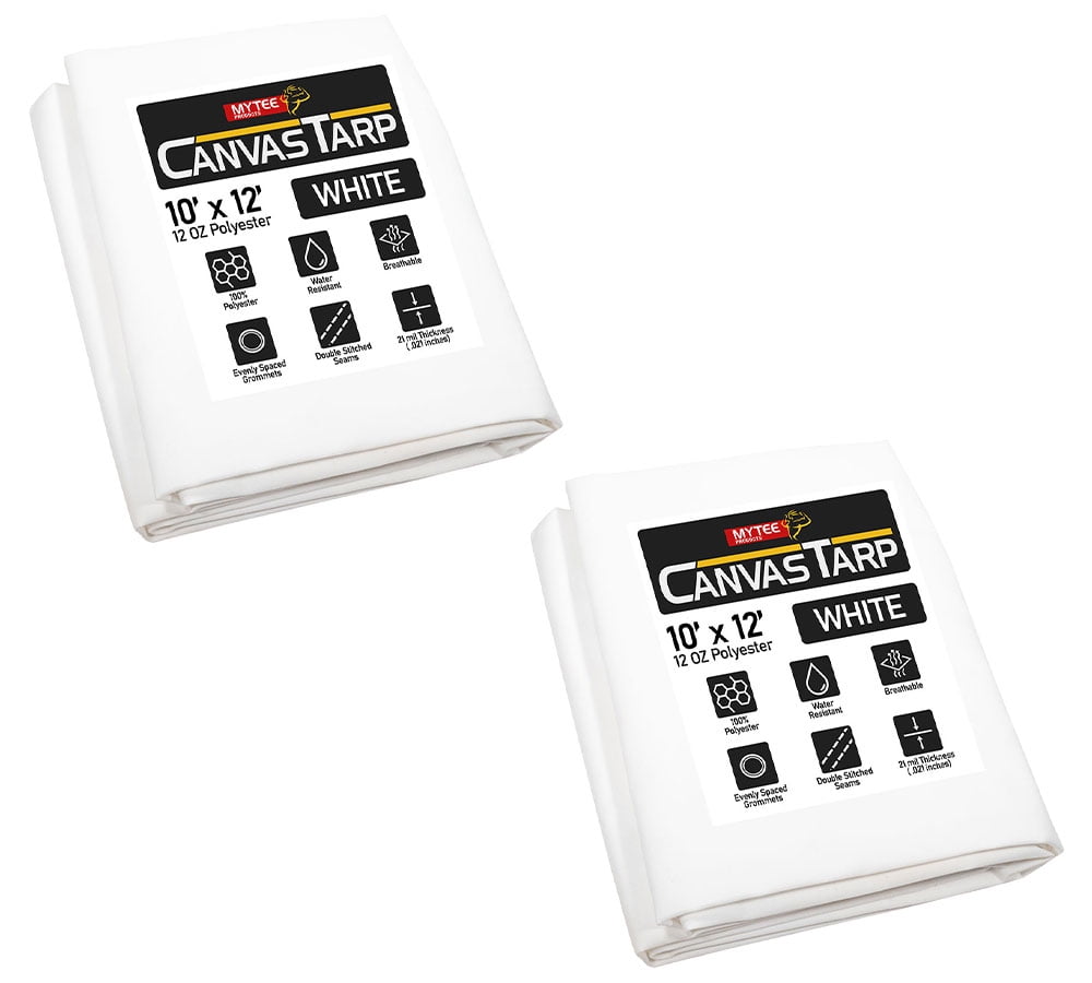 2 Pack 10' x 12' White Canvas Tarp 12oz - Water Resistant & Breathable ...