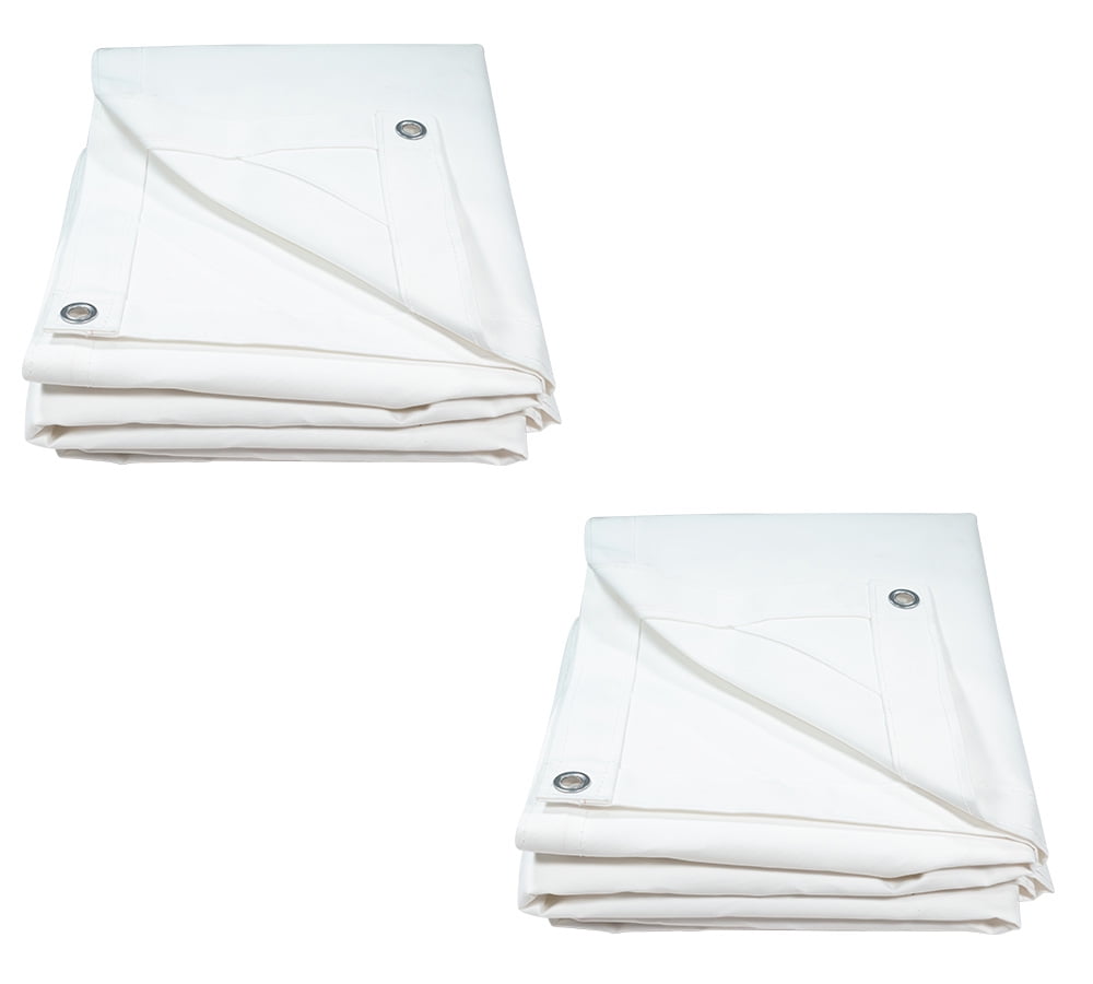 2 Pack 10' x 12' White Canvas Tarp 12oz - Water Resistant & Breathable ...