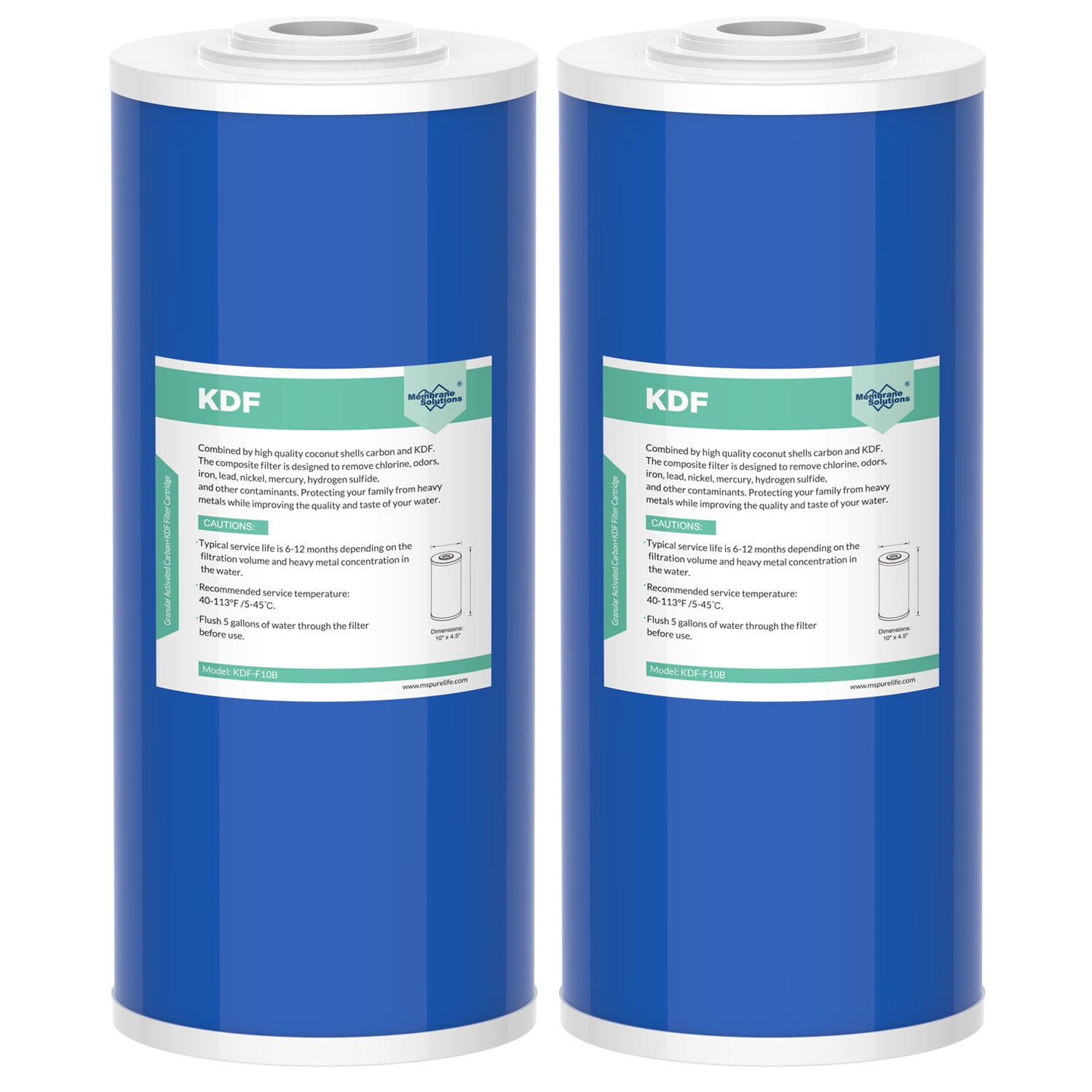2 Pack 10" x 4.5" KDF GAC Big Blue Whole House Water Filter Softening ...