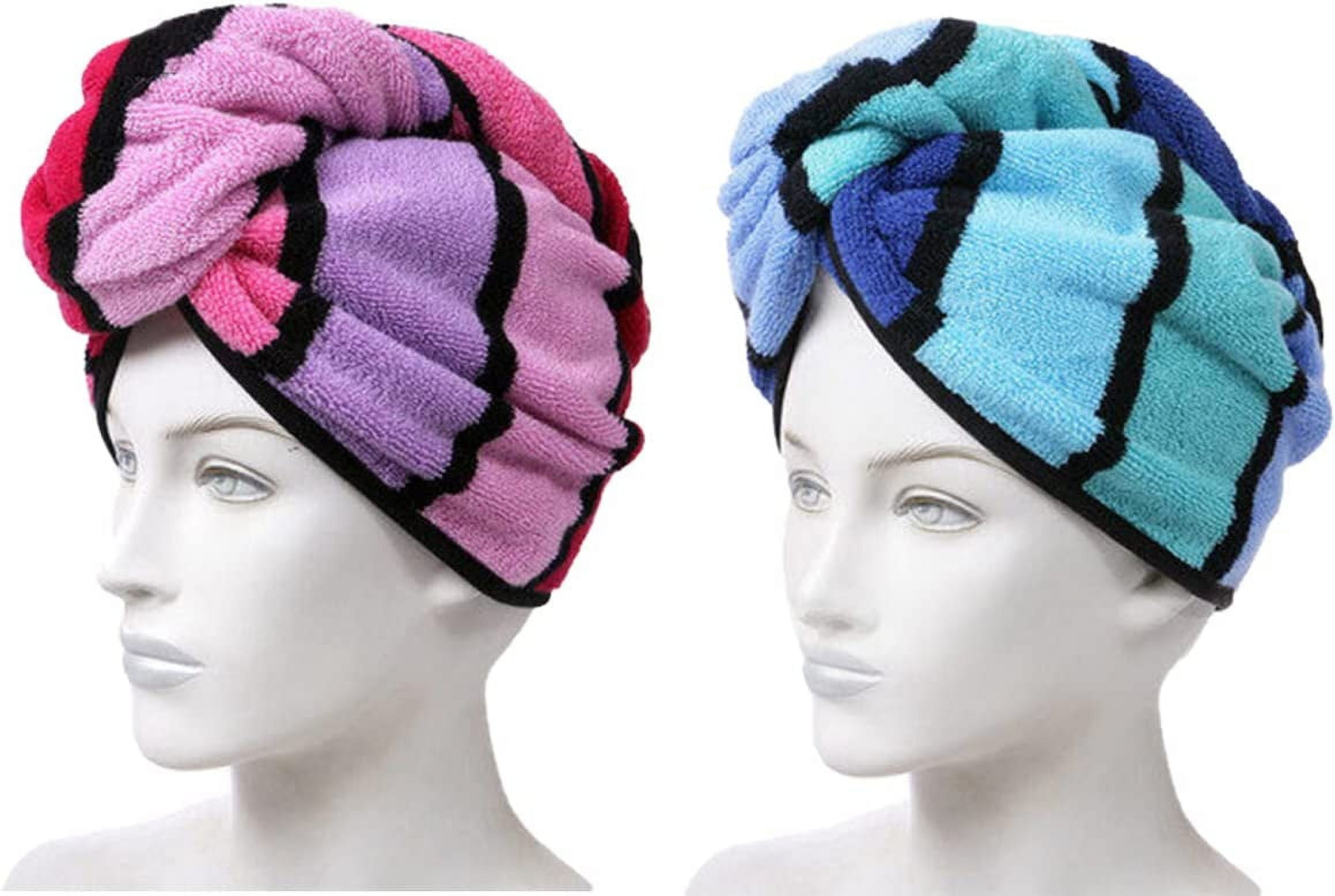 2 Pack 100% Cotton Hair Towel Wrap, Hair Drying Towel with Button for ...