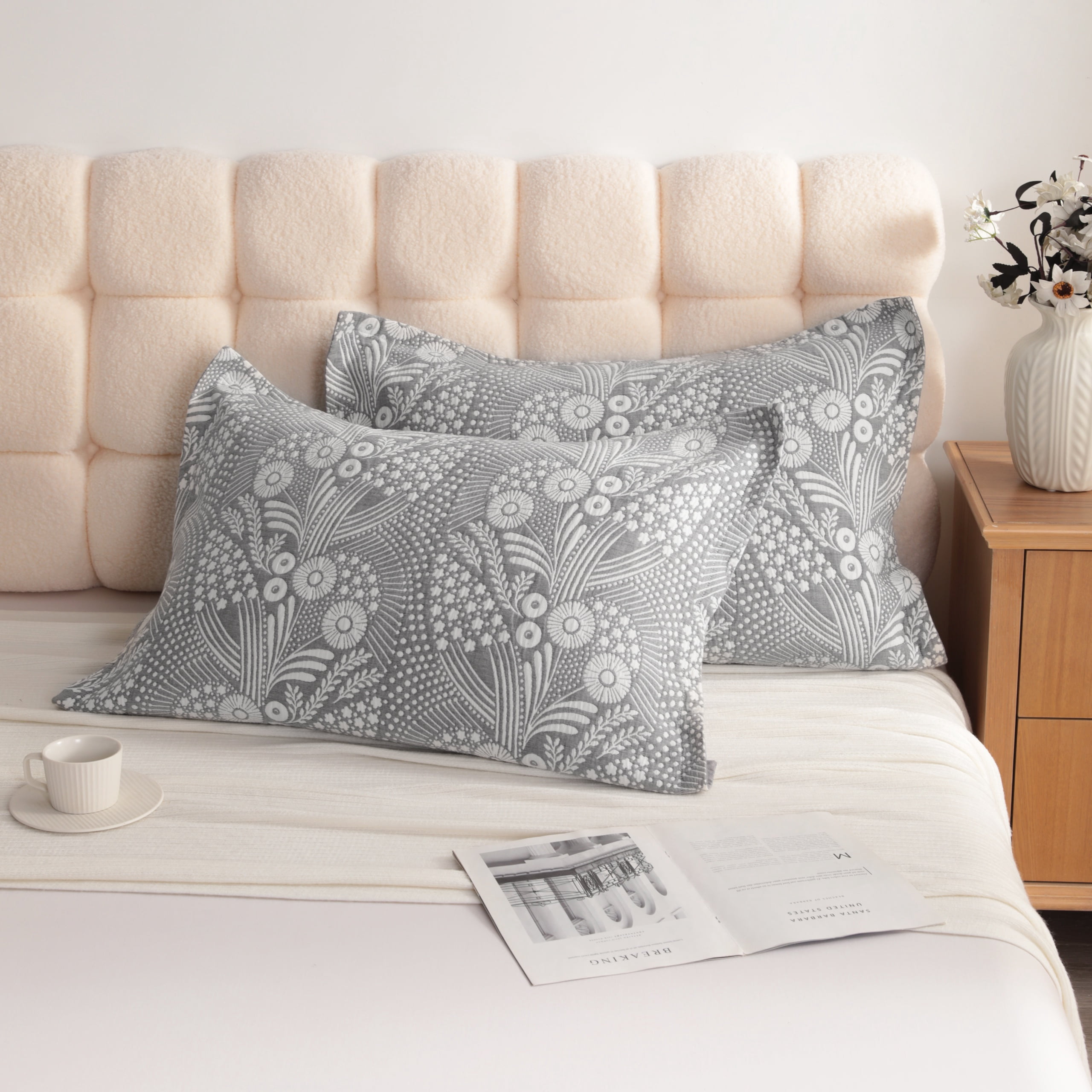 2 Pack 100% Cotton Pillow Sham, Breathable 3 Layer Gauze Pillow Covers ...