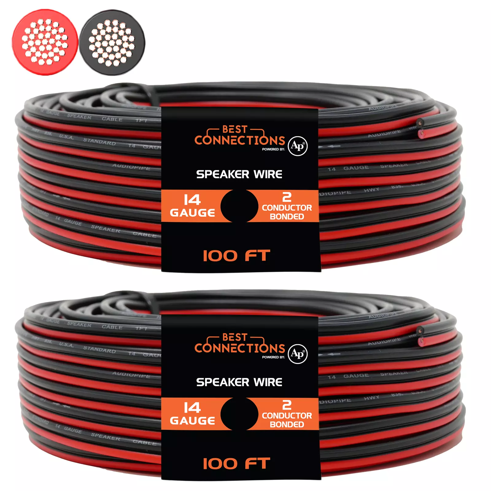 2 Pack 100 Feet 14 Gauge Red Black Stranded 2 Conductor Speaker Wire ...