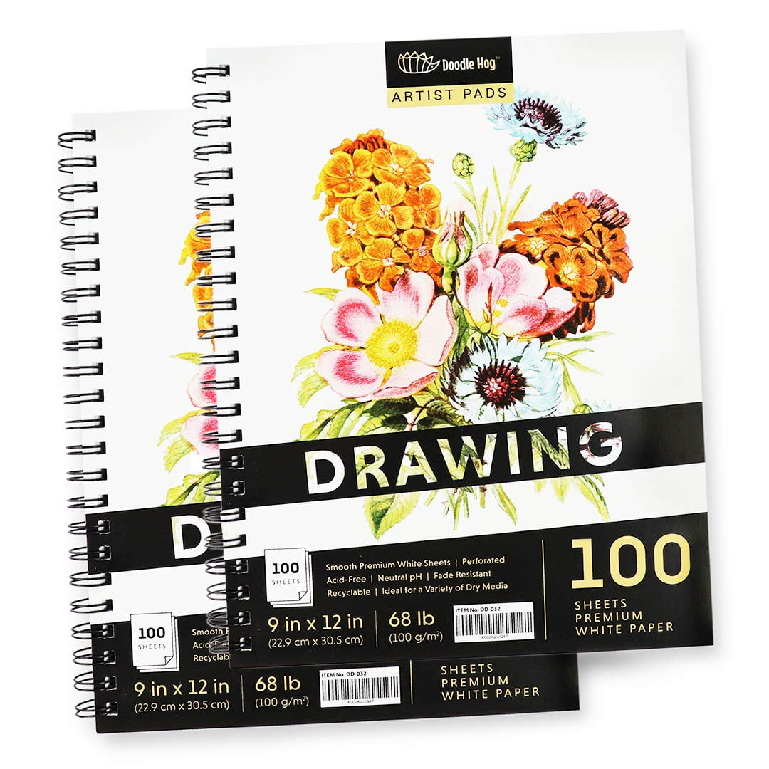 2-Pack 100 Sheets 9 x 12 Inch Sketch Pads for Drawing (Perforated ...