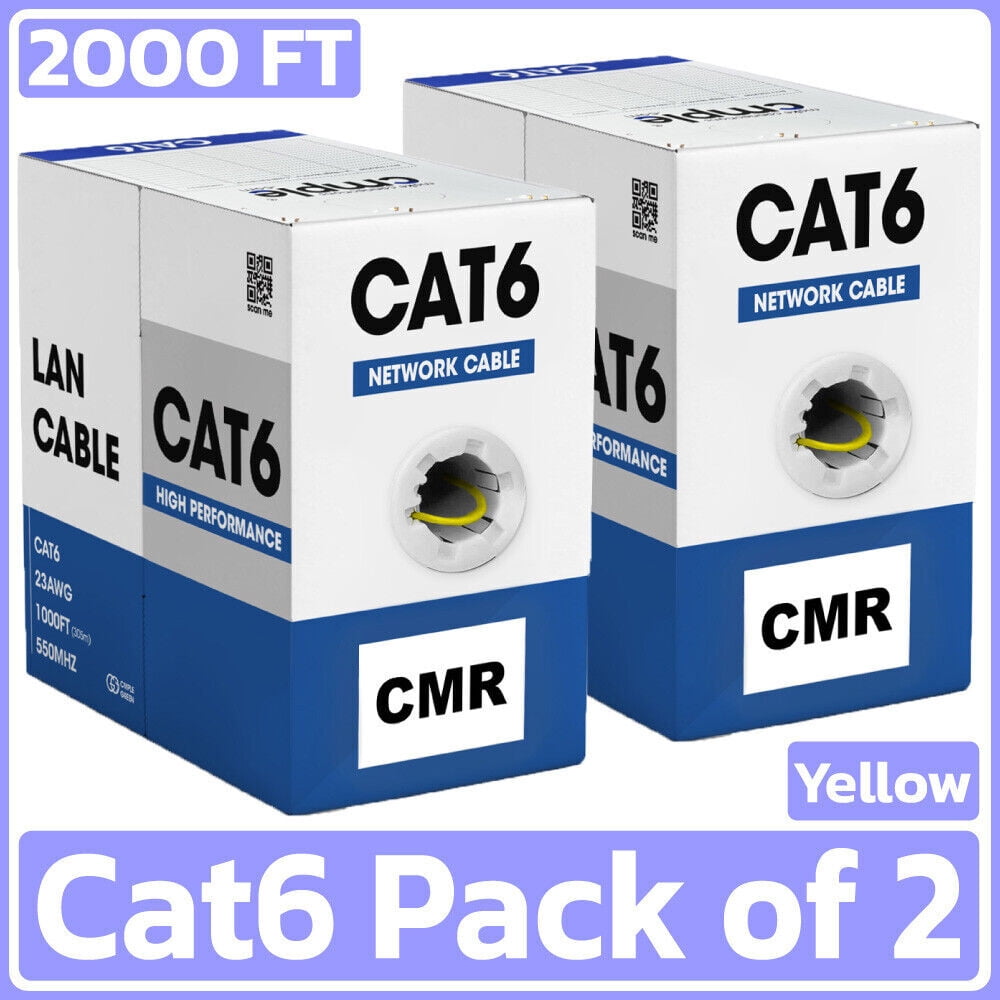 2 Pack 1000FT Cat6 Cable Ethernet Bulk Cord 23AWG Lan Wire Network ...