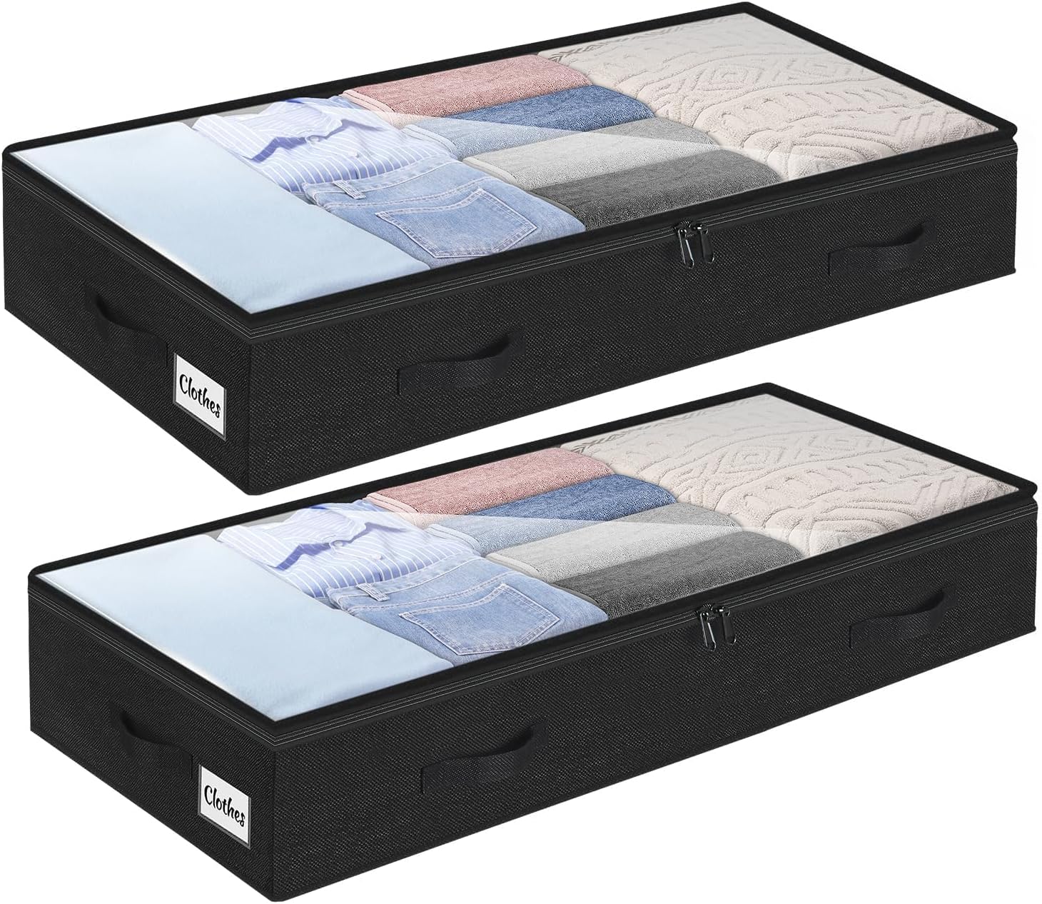 2 Pack 100L Under Bed Storage Containers, Low Profile Closet Organizers ...