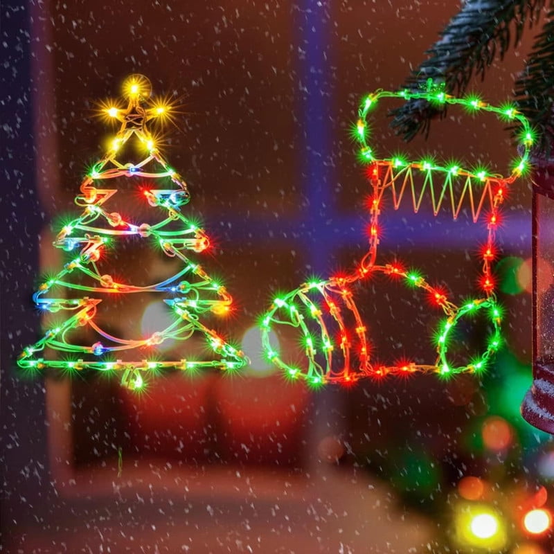 2-Pack 100LED Lighted Christmas Window Silhouette Decorations ...