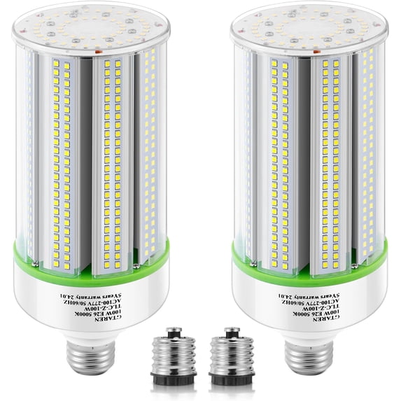 2-Pack 100W LED Corn Bulbs,5000K,AC110-277V,14000lm,E26/E39 Base,LED ...
