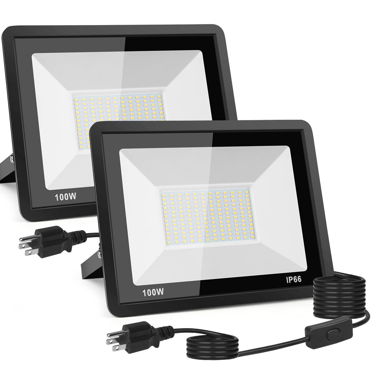 2-Pack 100W LED Flood Light Outdoor, 10000LM Bright Plug-in Flood ...