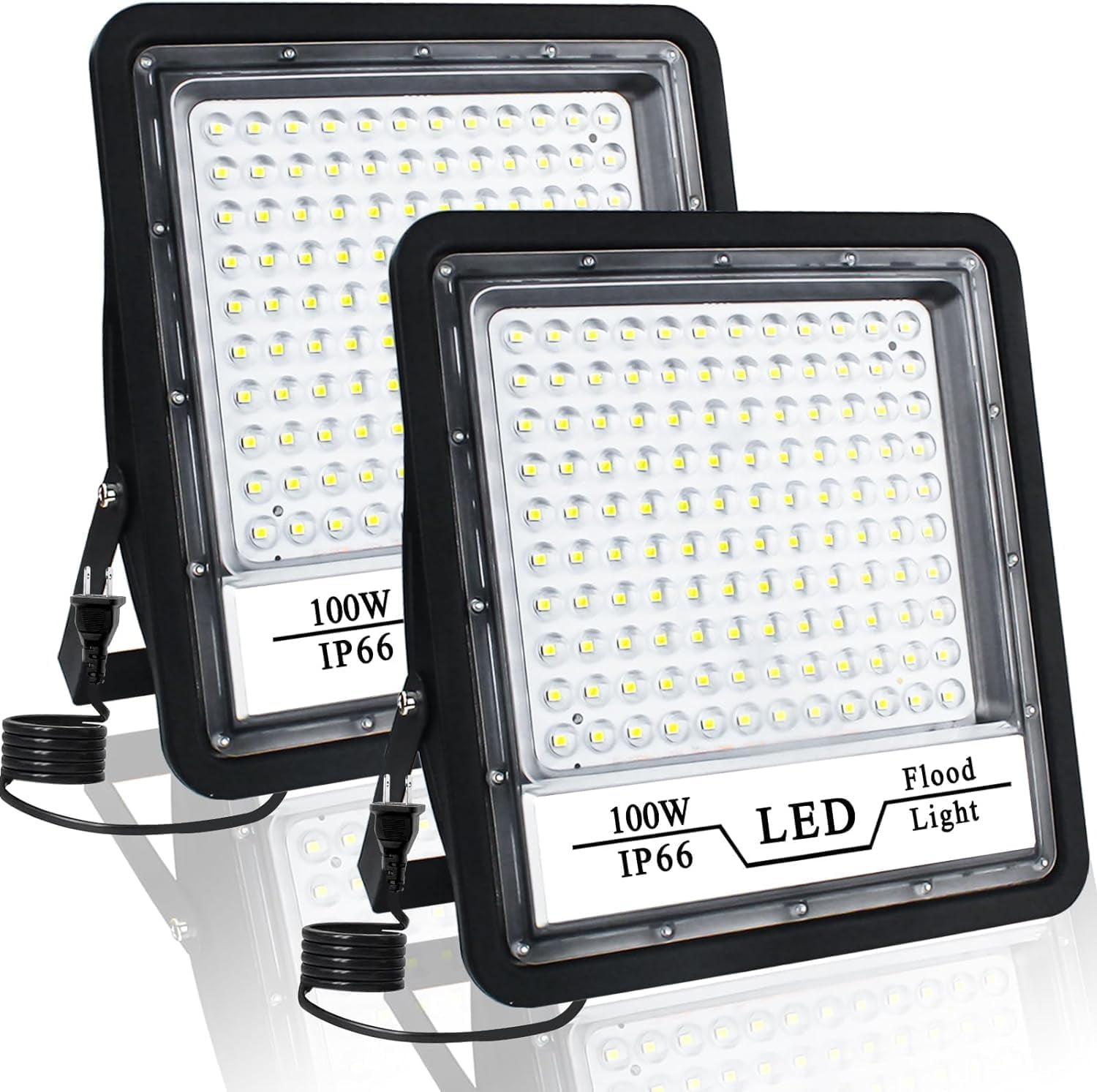 2 Pack 100W LED Flood Light Outdoor, 10000LM Super Bright LED Work ...