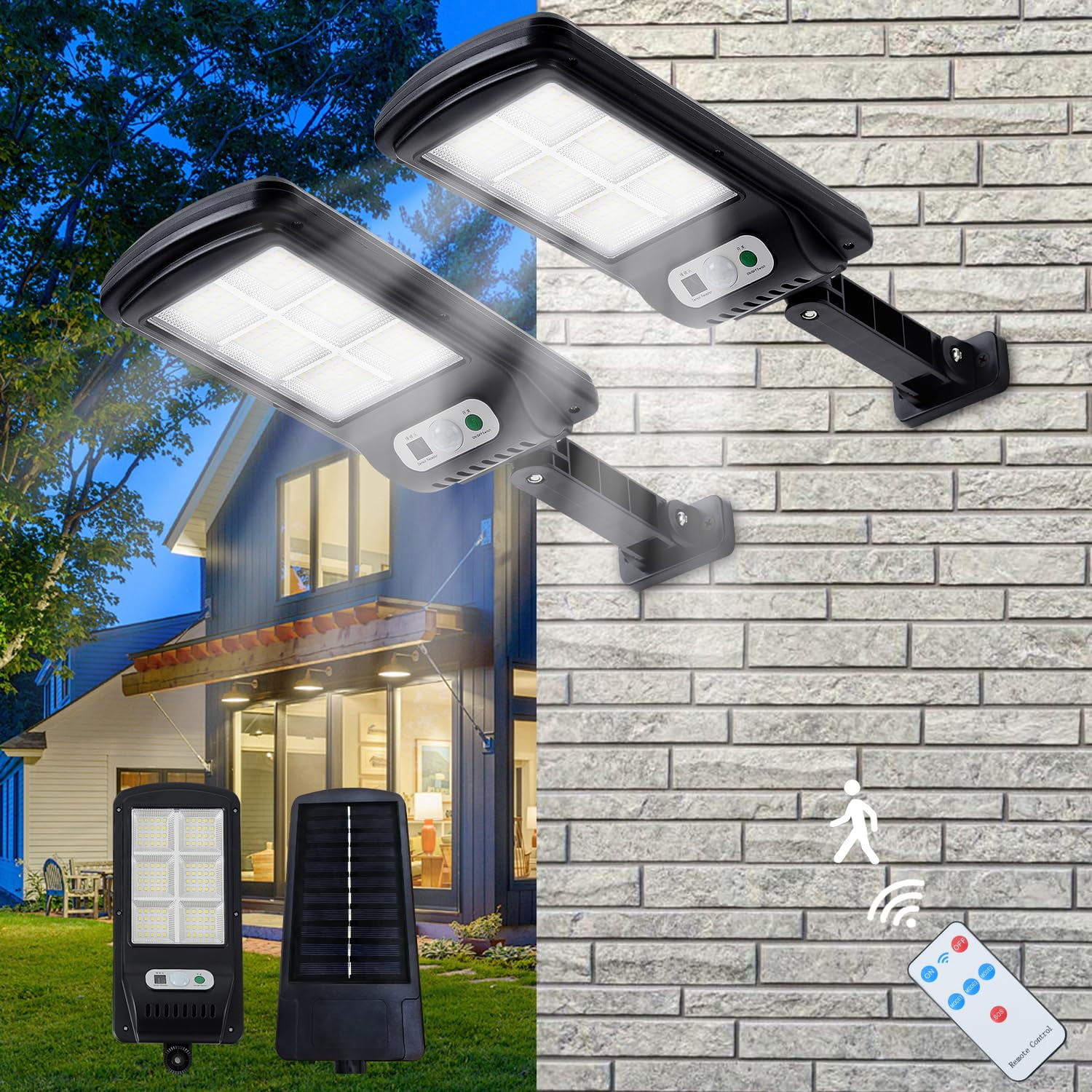 2 Pack 100W Solar Street Lights Outdoor Waterproof, Parking Lot Lights ...