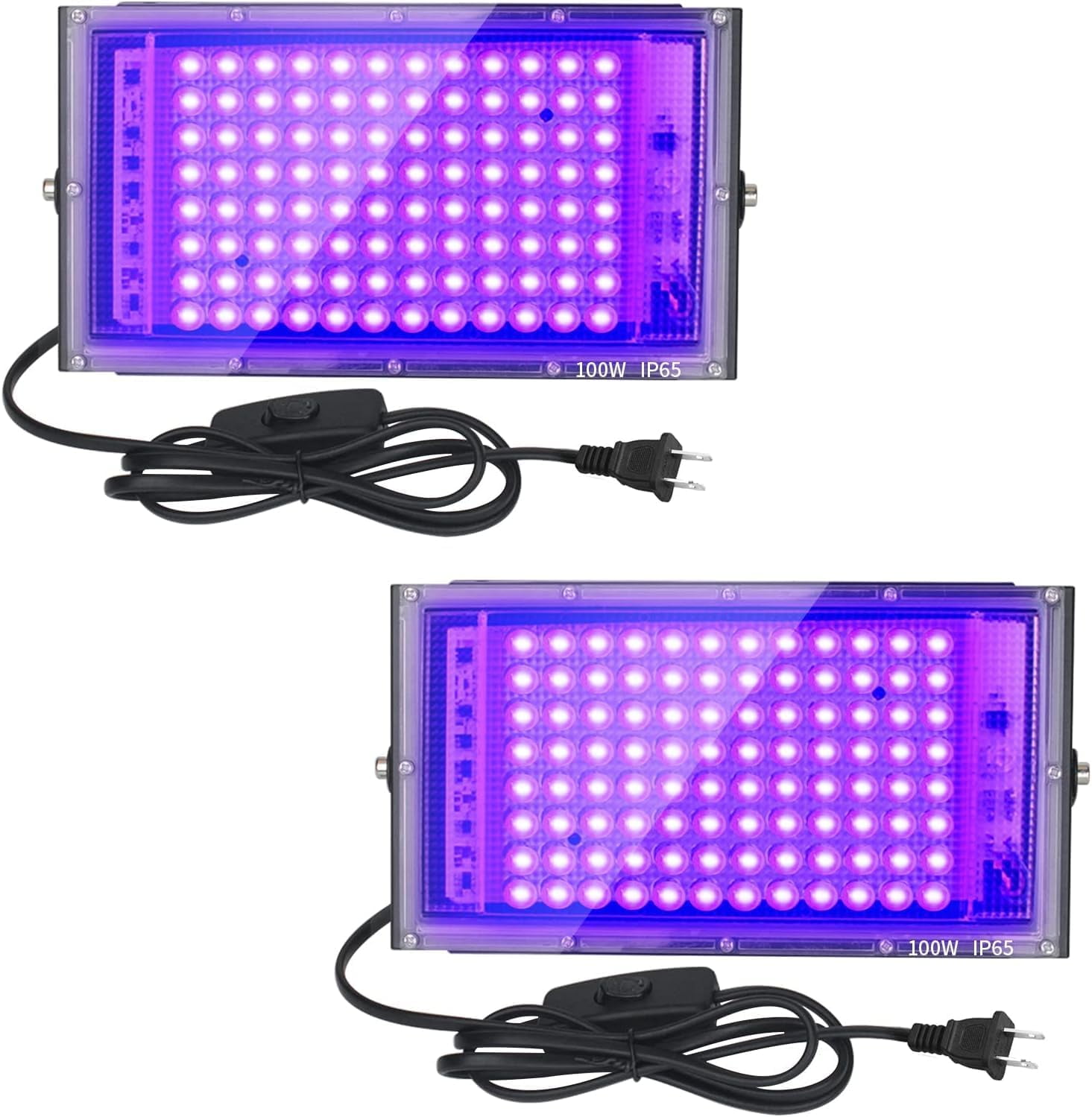 2 Pack 100W UV Black Light, Black Lights for Glow Party, IP65 ...