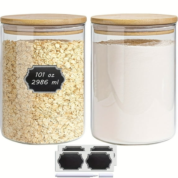 2-Pack 101oz Glass Food Storage Jars with Airtight Bamboo Lids - Round ...