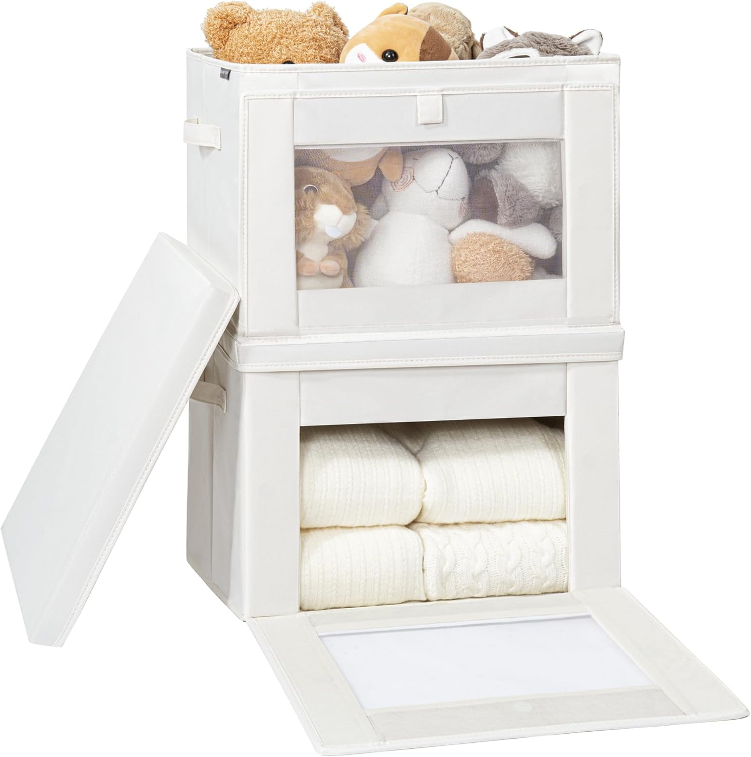 2 Pack 102L Storage Bins with Clear Window, Stackable with Lid ...