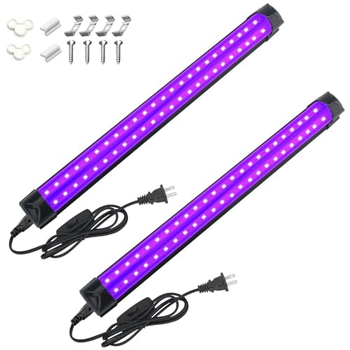 2 Pack 10W 48 LED Black Light Bars 1Ft 395-400nm UV Blacklight Tube with 5.9Ft Cord+Plug+Switch ...