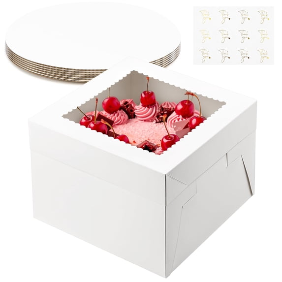 2 Pack 10x10x8" Tall Cake Boxes with Window & Cake Boards – Disposable ...