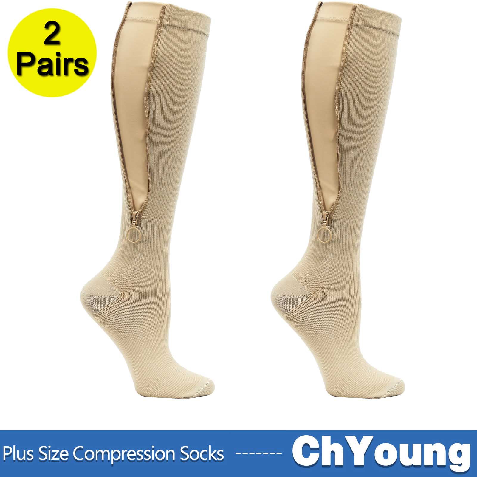 (2 Pack) 11# 3XL Zipper Compression Socks - 15-20 mmHg Open Toe Medical ...
