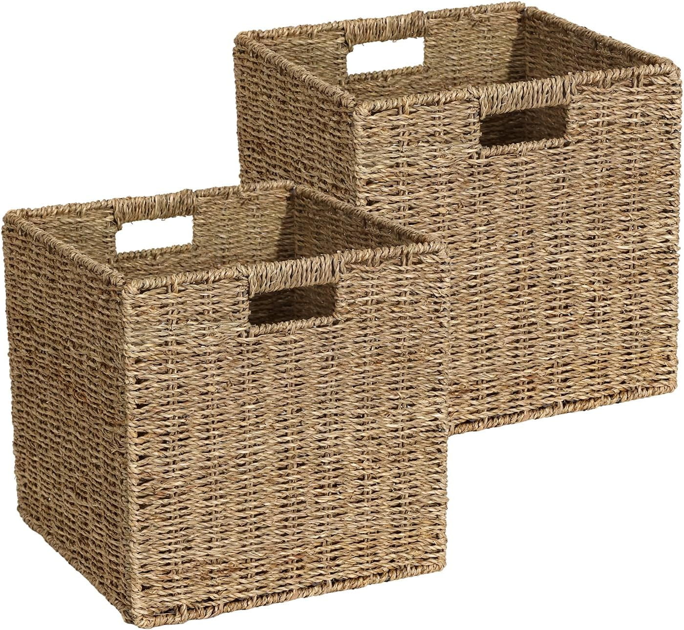 2 Pack 11.8 inch Wicker Storage Cubes, Natural Seagrass Storage Baskets ...