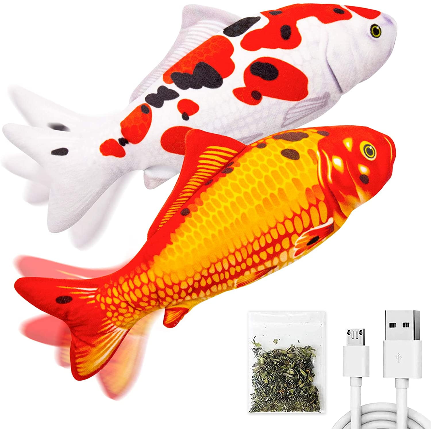 2 Pack 11" Floppy Fish Cat Toys with SilverVine and Catnip for Indoor ...