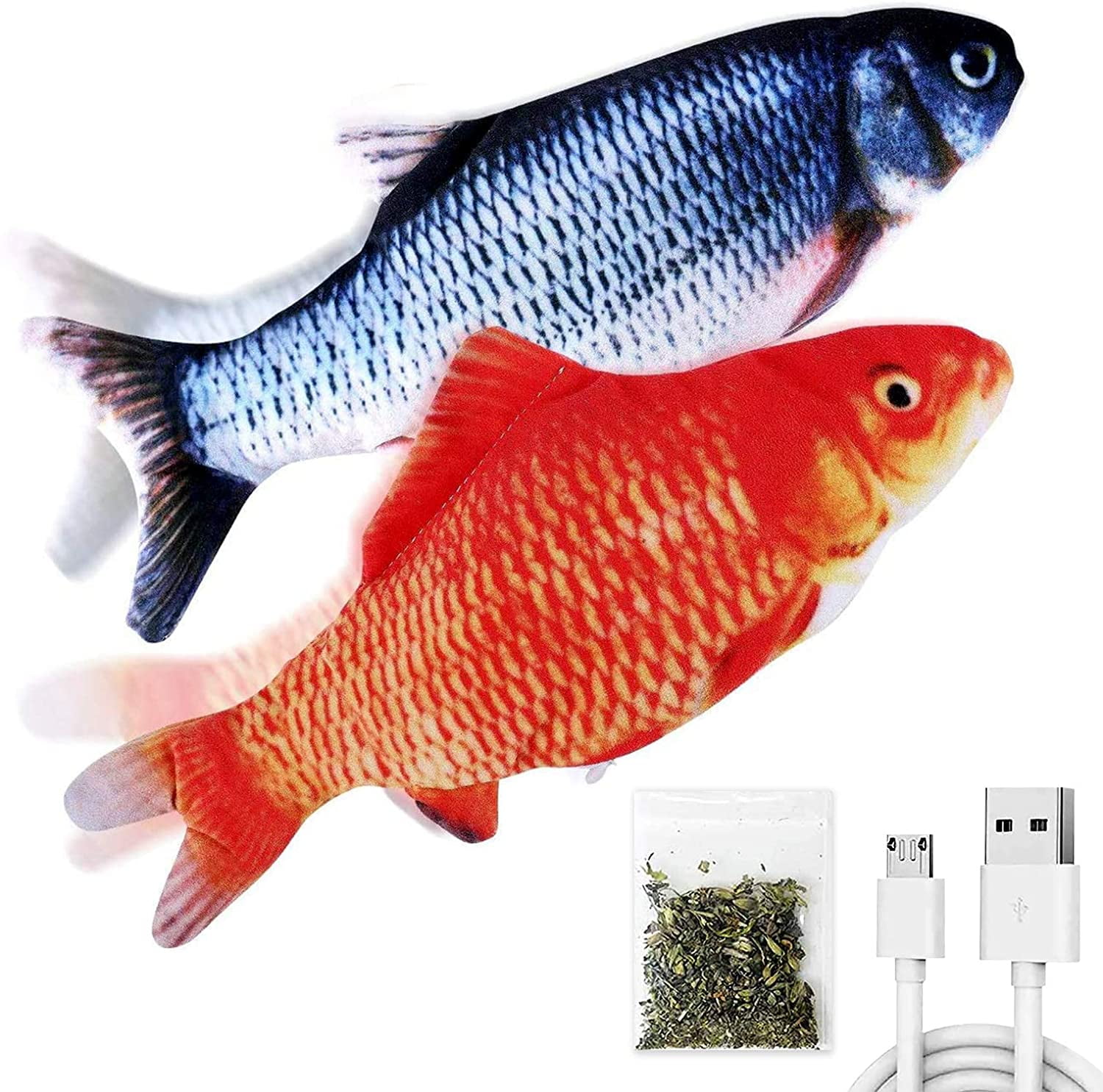 2 Pack 11" Floppy Fish Cat Toys with SilverVine and Catnip for Indoor Cats for Small Dogs ...