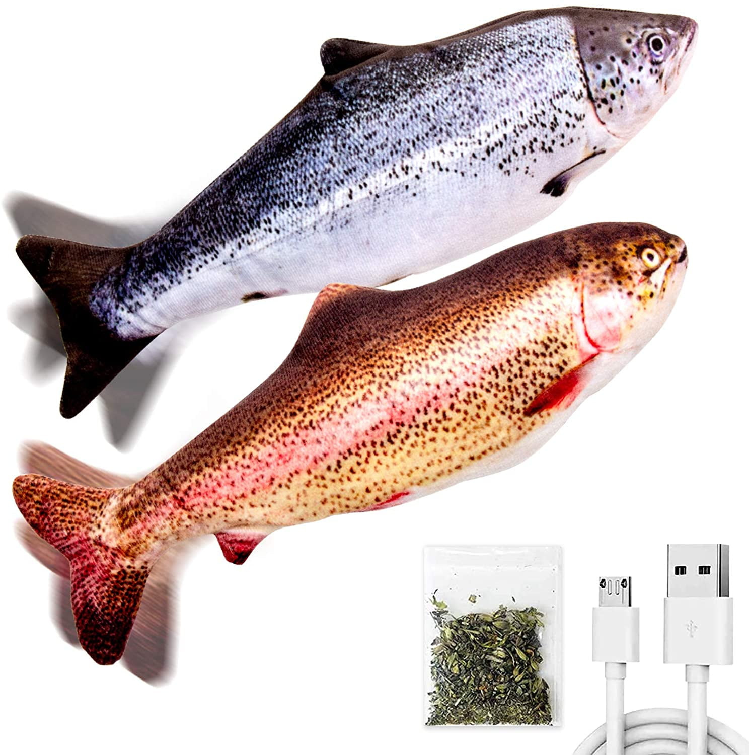 2 Pack 11" Floppy Fish Cat Toys with SilverVine and Catnip for Indoor ...