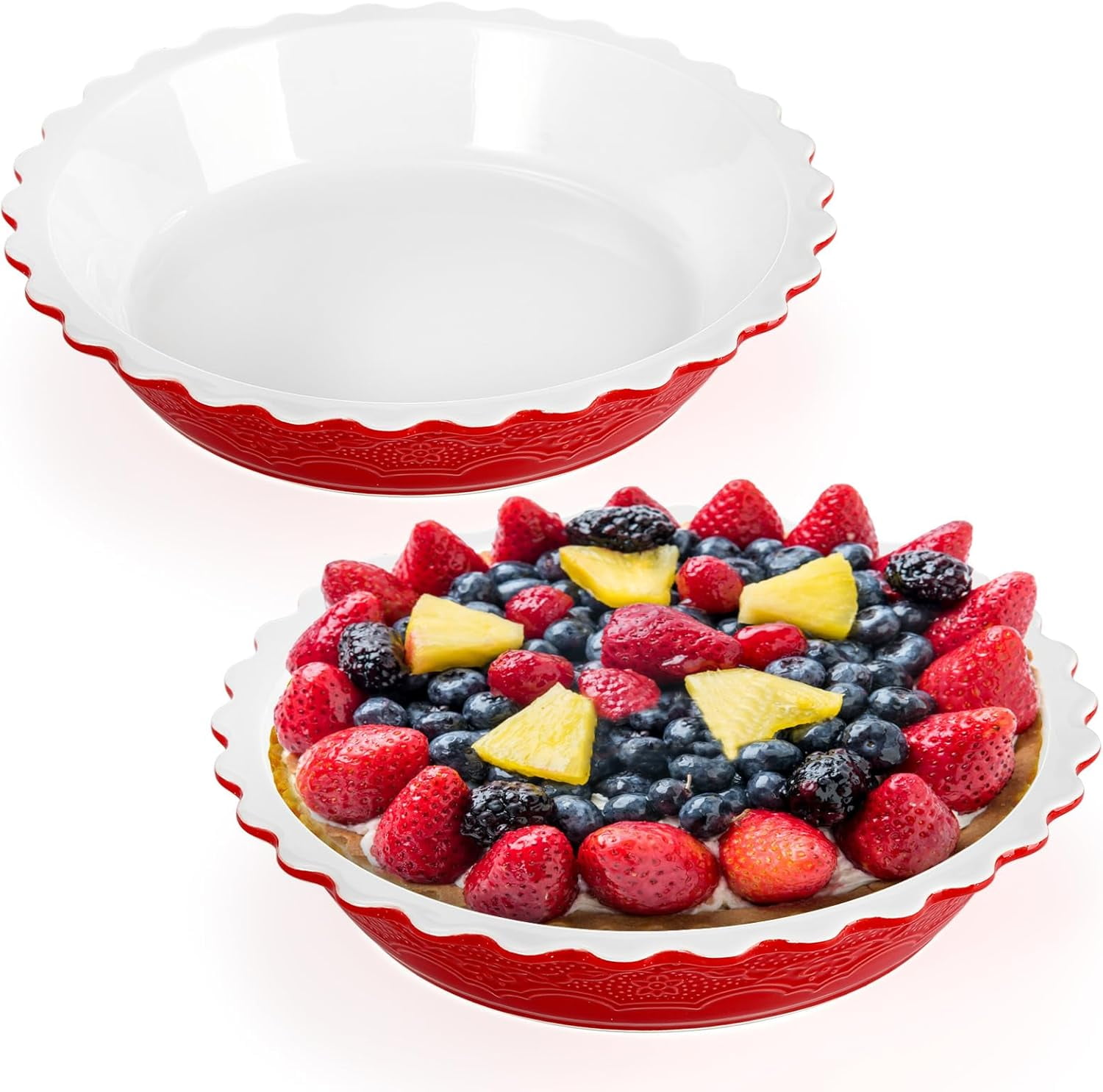 2 Pack 11 Inches Ceramic Pie Pans for Baking, 55 Ounce Pie Dish, Round ...
